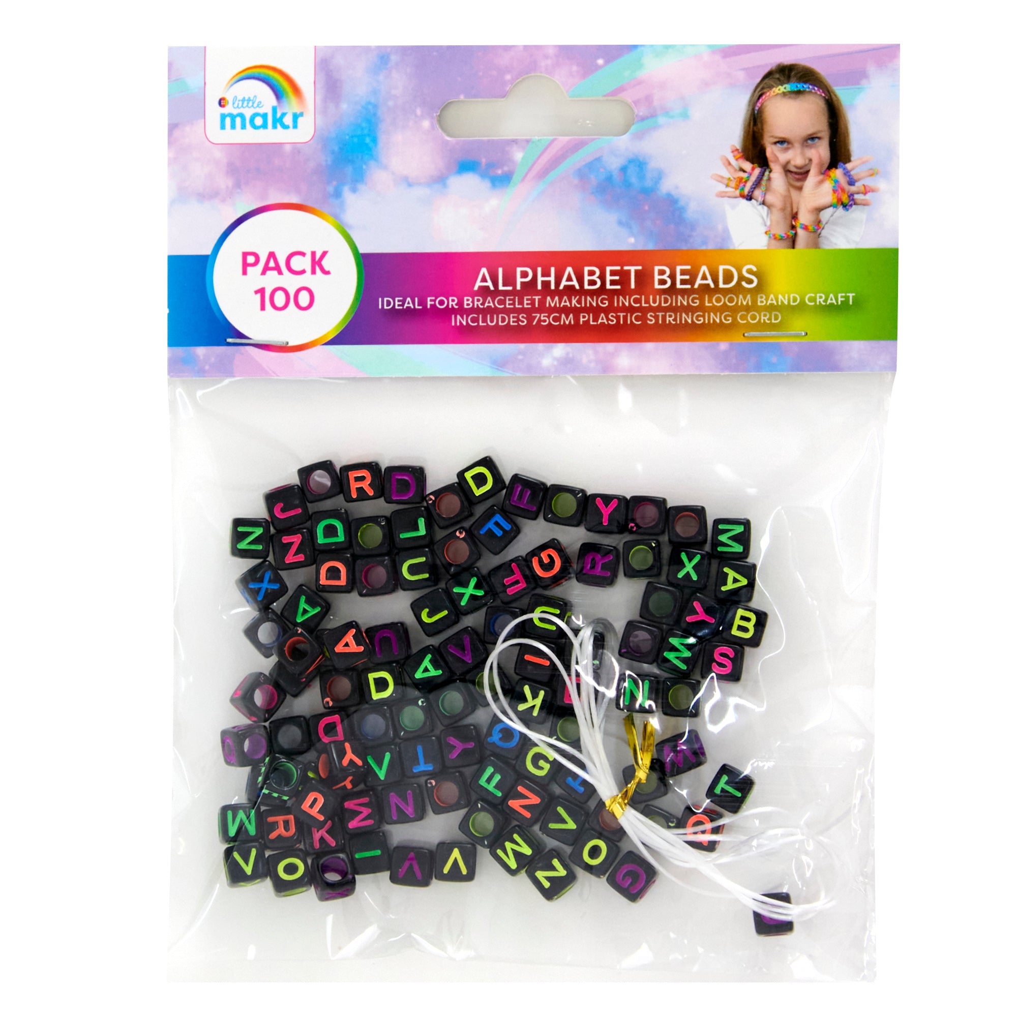 Little Makr Rainbow Alphabet Beads, Black With Neon Alphabets- 100pk ...