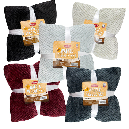 2-Piece Waffle Fleece Set Cushion Throw – Lincraft