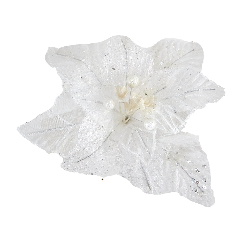 Christmas Clip On Poinsettia, Sheer Glitter – Lincraft
