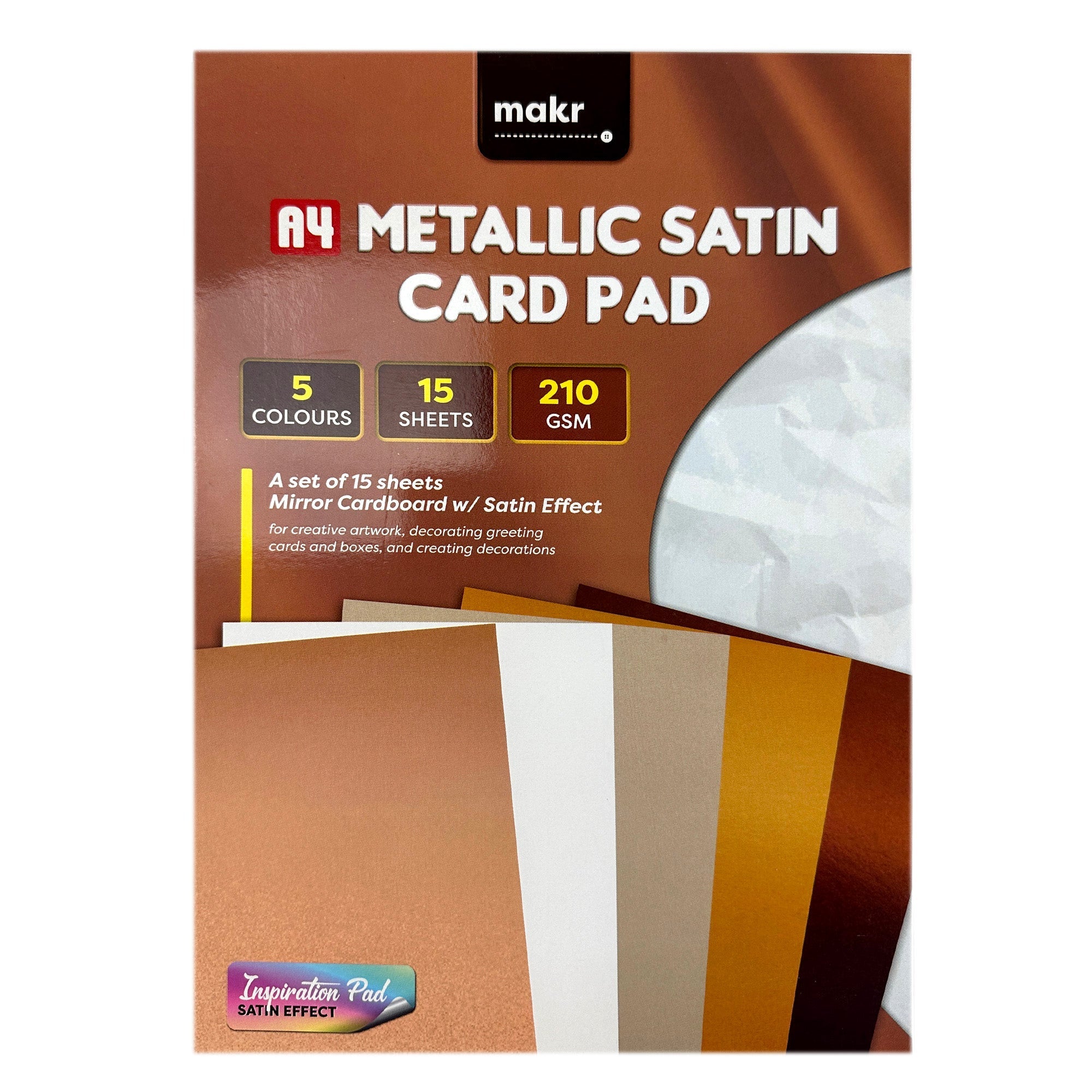A4 Card Pad 210 Gsm, 5 Metallic Satin Colours- 15 Sheets – Lincraft