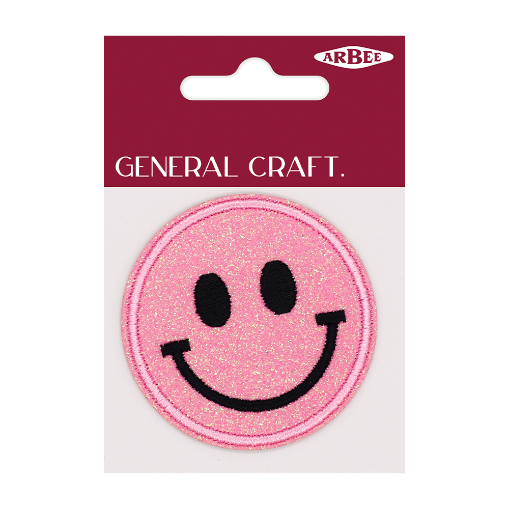 Arbee Crafty Patch, Smiley Face Glitter Pink- 60 mm 1pc – Lincraft