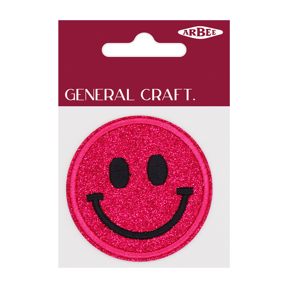 Arbee Crafty Patch, Smiley Face Glitter, Fuchsia- 60mm 1pc – Lincraft
