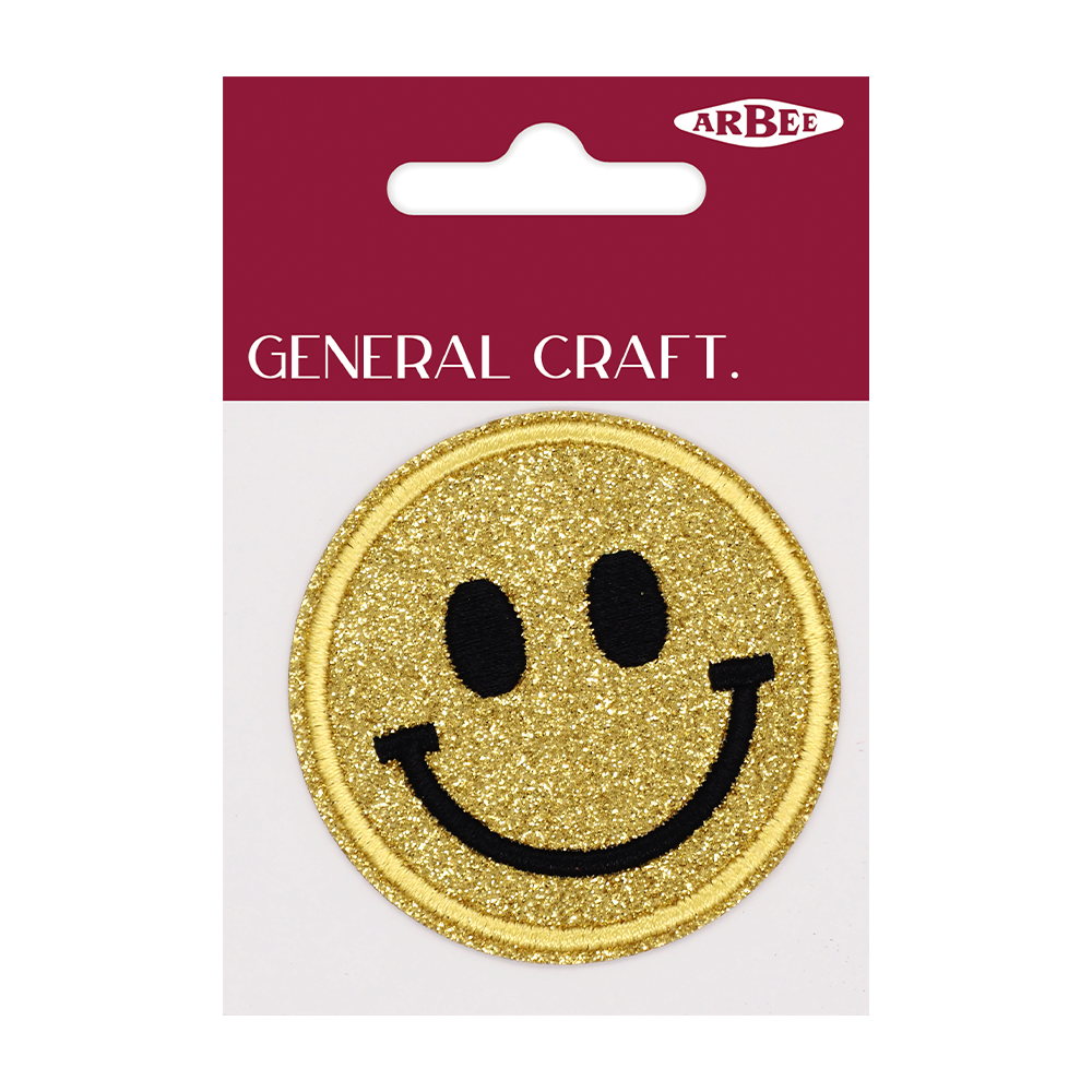 Arbee Crafty Patch, Smiley Face Glitter Gold- 60 mm 1pc – Lincraft