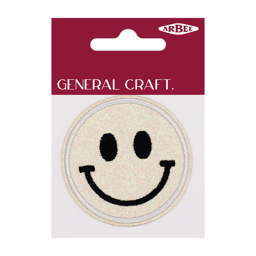 Arbee Crafty Patch, Smiley Face Glitter Arbee Patch, White- 60mm 1pc – Lincraft